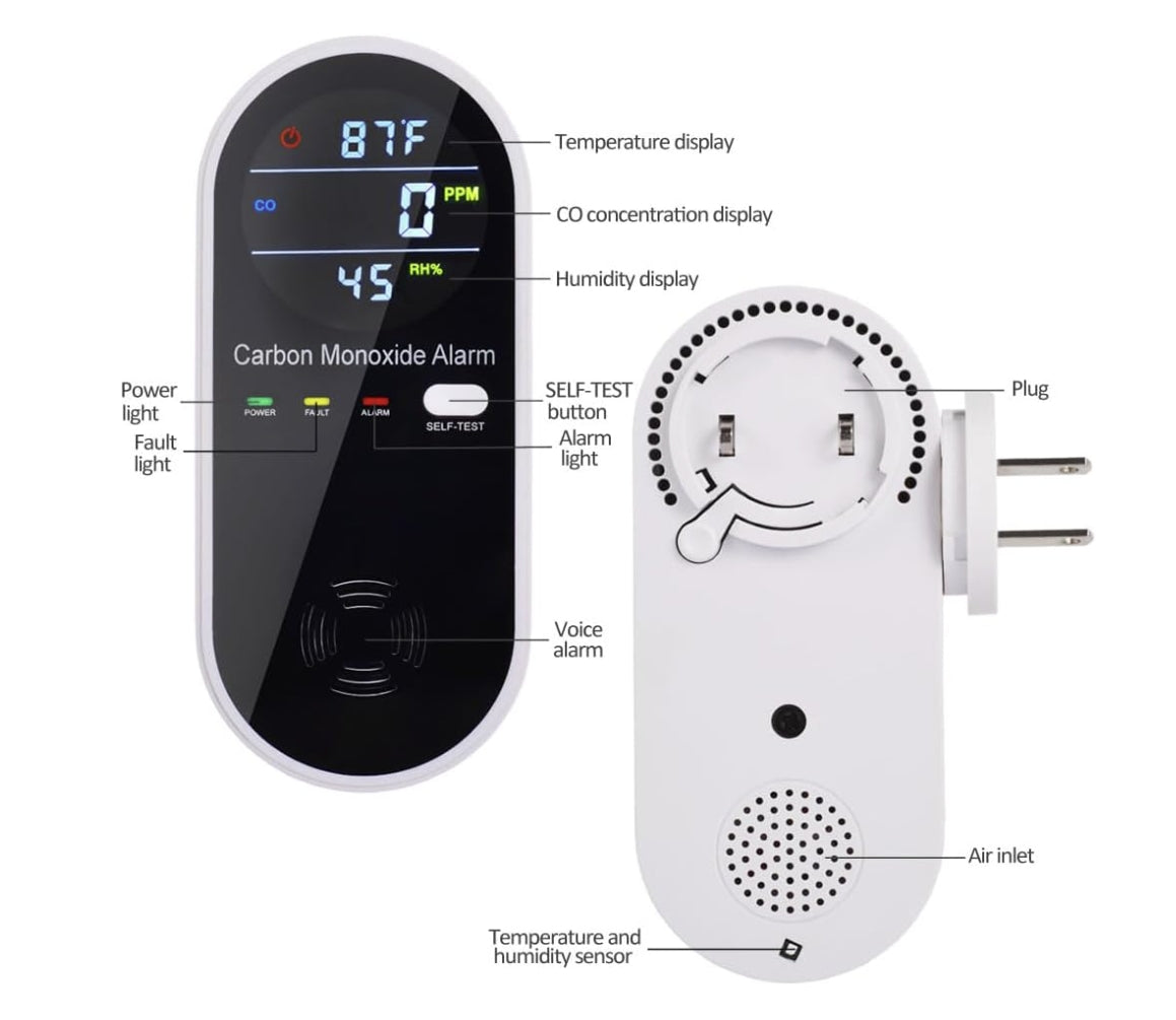 3-in-1 Carbon Monoxide Detector, Carbon Monoxide Detector Plug in Wall ...